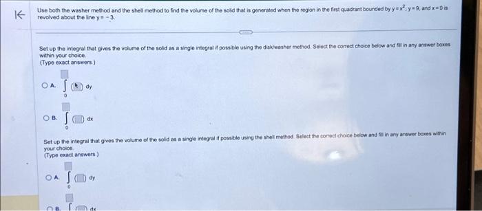 Solved K Use both the washer method and the shell method to | Chegg.com