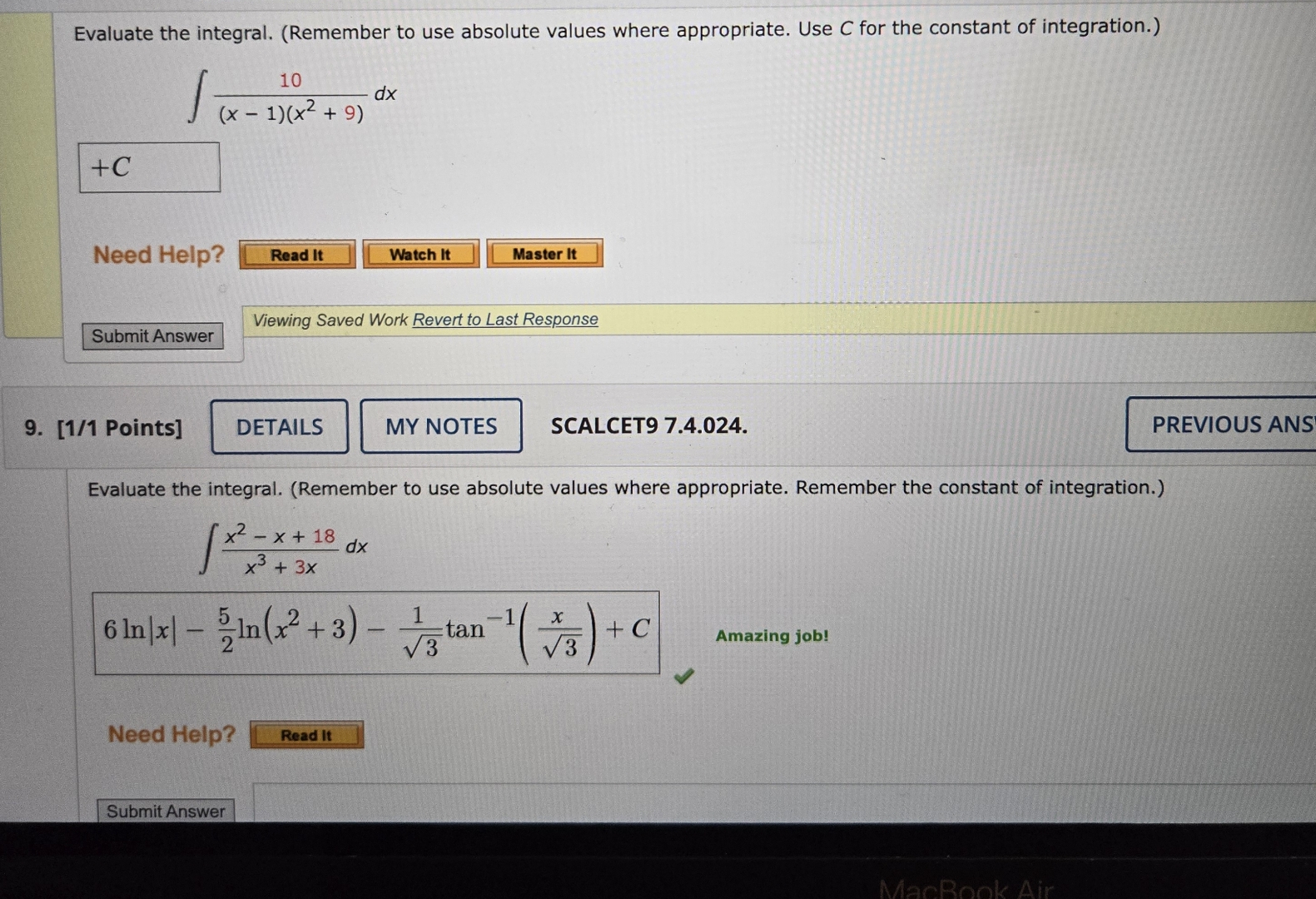 Solved 8.Evaluate the integral. (Remember to use absolute | Chegg.com