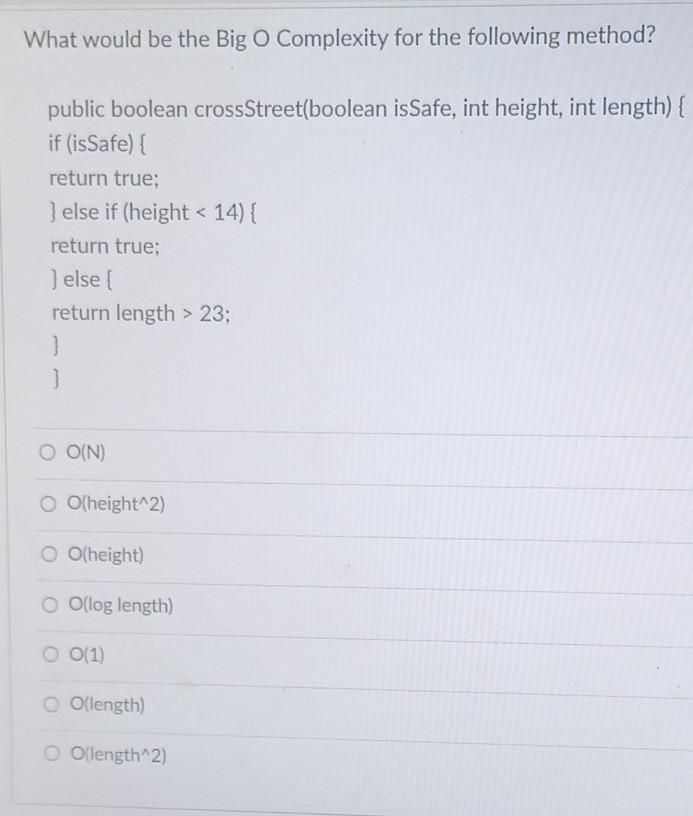 Solved What would be the Big O Complexity for the following | Chegg.com
