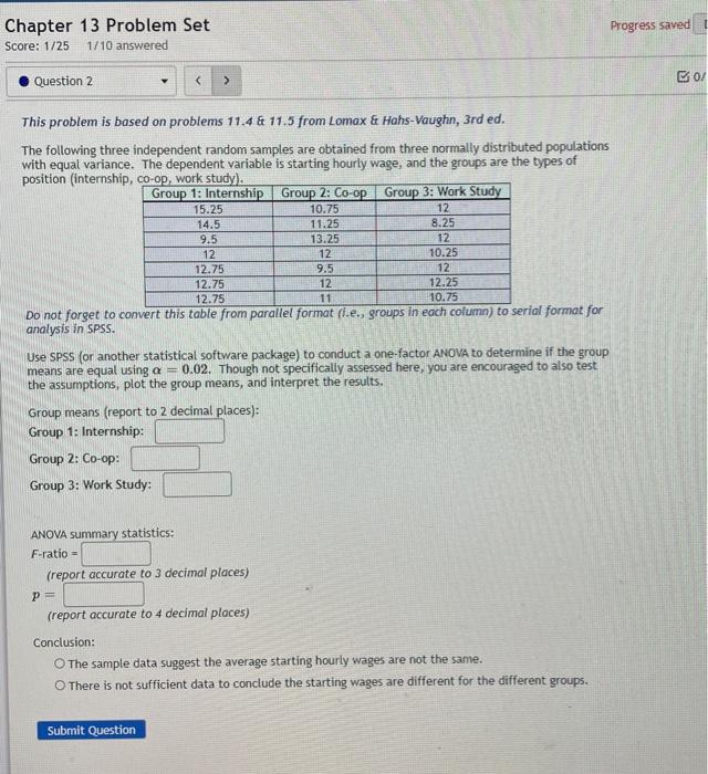 Solved Chapter 13 Problem Set Progress saved Score: 1/25 | Chegg.com