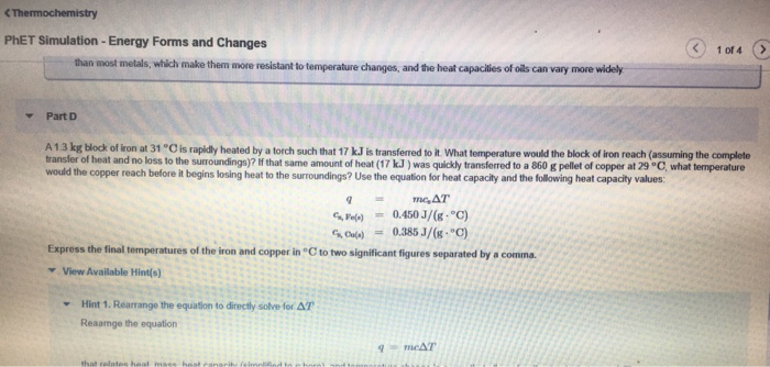Solved (Thermochemistry PhET Simulation - Energy Forms and | Chegg.com