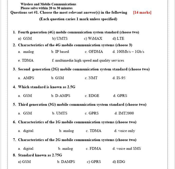 Solved Wireless and Mobile Communications Please solve | Chegg.com