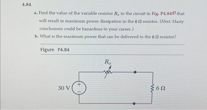 Solved a. Find the value of the variable resistor Ro in the | Chegg.com