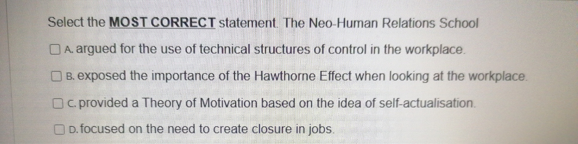 Solved Select the MOST CORRECT statement. The Neo-Human | Chegg.com