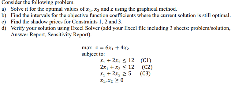Solved Consider the following problem.a) ﻿Solve it for the | Chegg.com