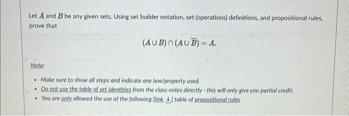 Solved Let A and B be any given sets. Using set builder | Chegg.com