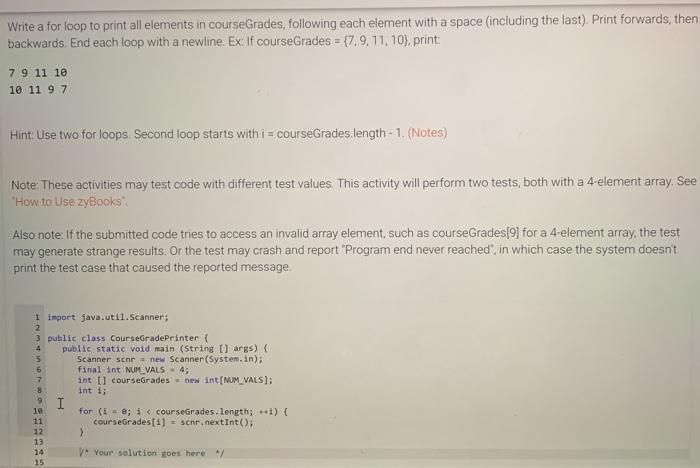 Solved Write a for loop to print all elements in | Chegg.com