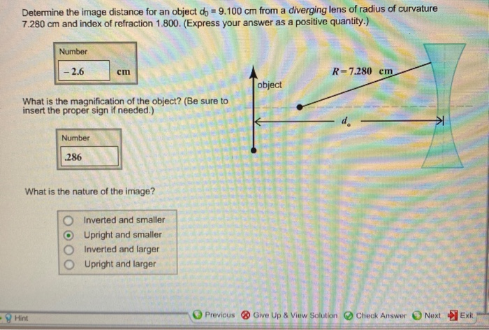 Solved Determine the image distance for an object do = 9.100 | Chegg.com