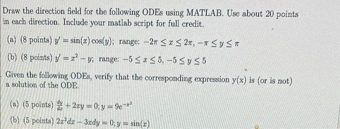 Solved Draw the direction field for the following ODEs using | Chegg.com