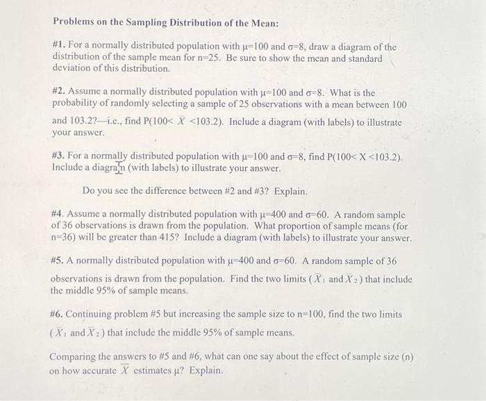 Solved Problems on the Sampling Distribution of the Mean: | Chegg.com