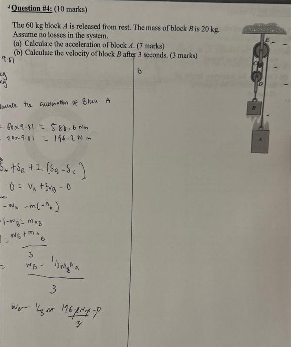 Solved The 60 kg block A is released from rest. The mass of | Chegg.com