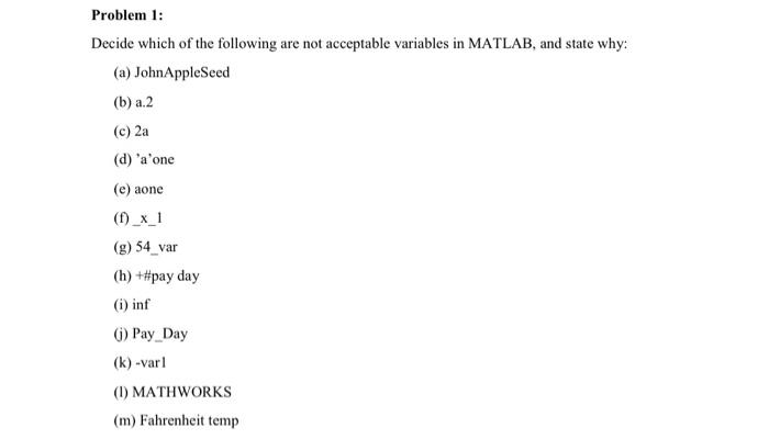 Solved Decide which of the following are not acceptable | Chegg.com