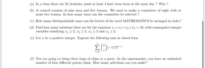 Solved (a) In a class there are 25 students, must at least 4 | Chegg.com
