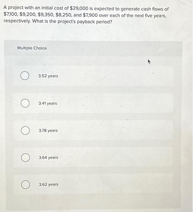 Solved A project with an initial cost of $29,000 is expected | Chegg.com