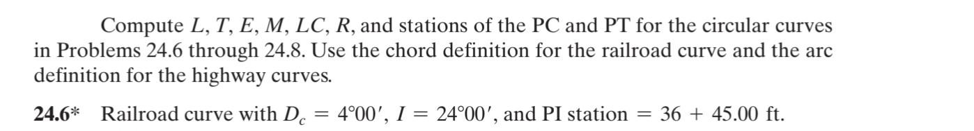 Solved Compute L,T,E,M,LC,R, and stations of the PC and PT | Chegg.com