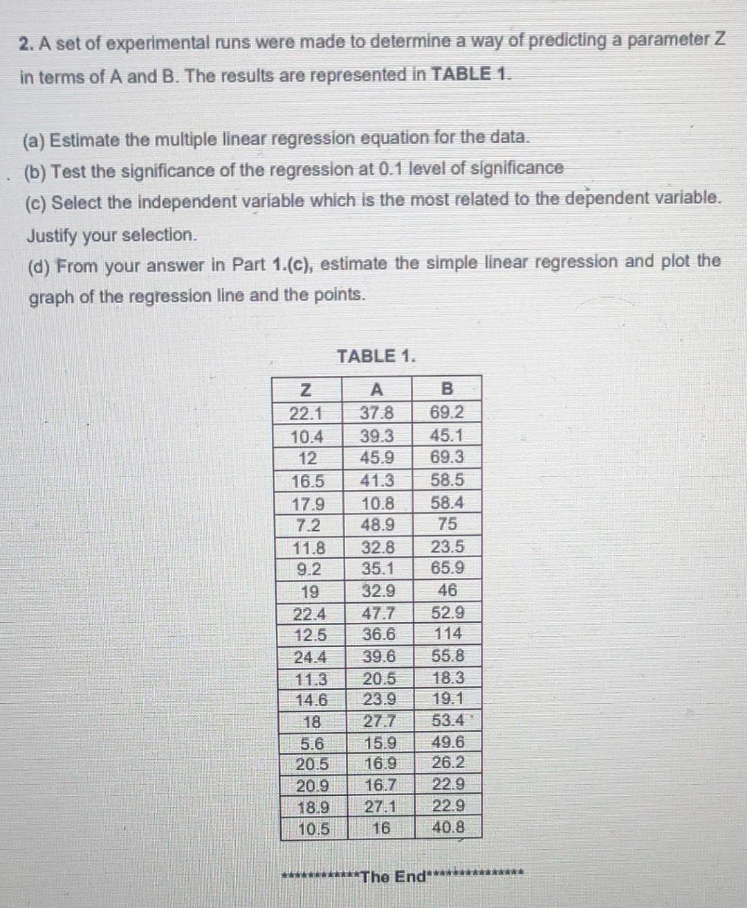 Solved 2. A set of experimental runs were made to determine | Chegg.com