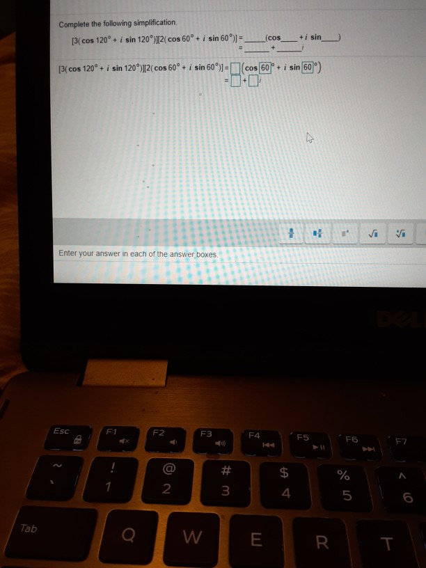 Solved Complete the following simplification [3( cos 120° + | Chegg.com