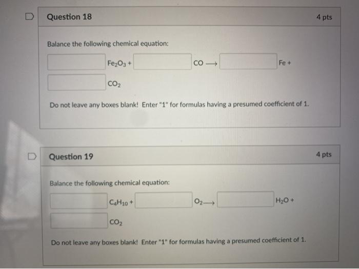 Solved Question 18 4 pts Balance the following chemical | Chegg.com