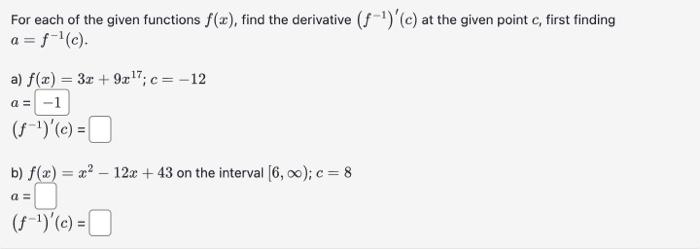 Solved For each of the given functions f(x), find the | Chegg.com