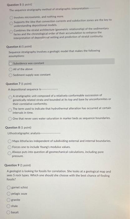 Solved Question 5 (1 point) The sequence stratigraphy method | Chegg.com