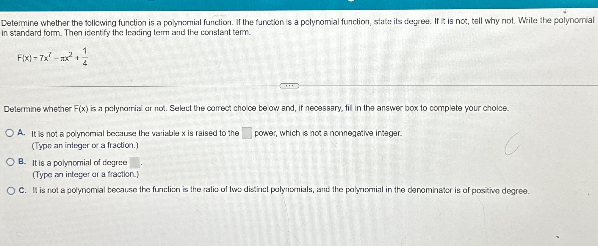 Solved Determine whether the following function is a | Chegg.com