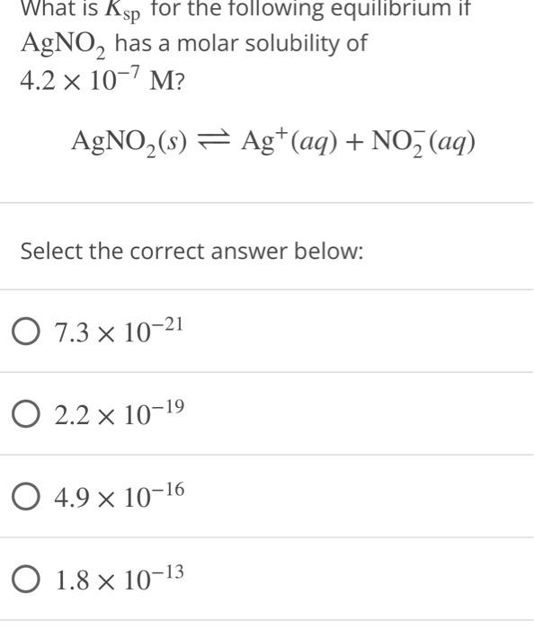 Solved What is Ksp for the following equilibrium if AgNO, | Chegg.com