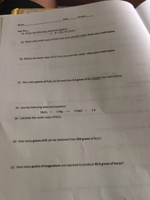 Solved Name: Date: Period: MODEL 3: Mass-Mass Stoichiometry | Chegg.com