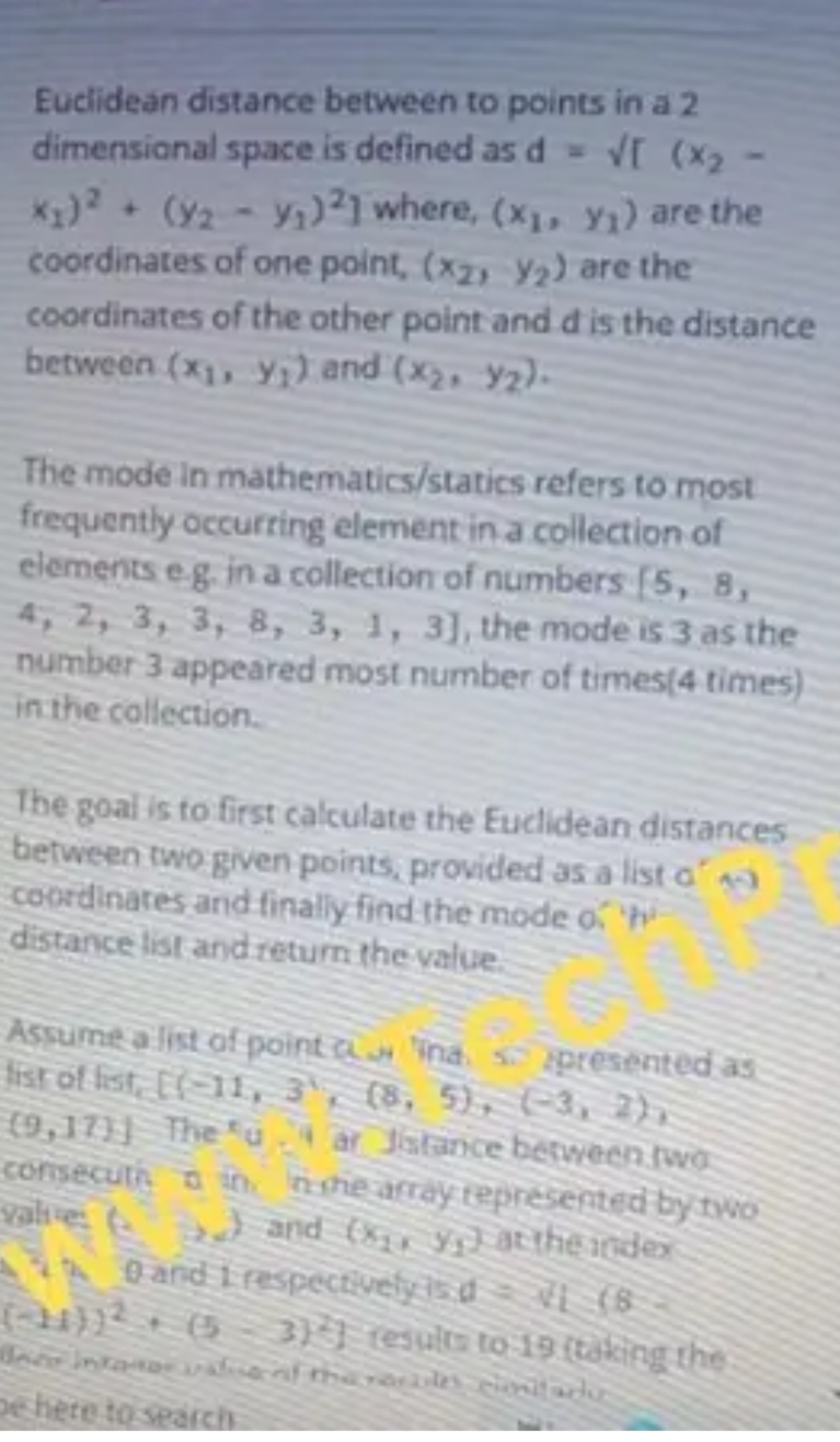 Solved Euclidean distance between to points in a 2 | Chegg.com