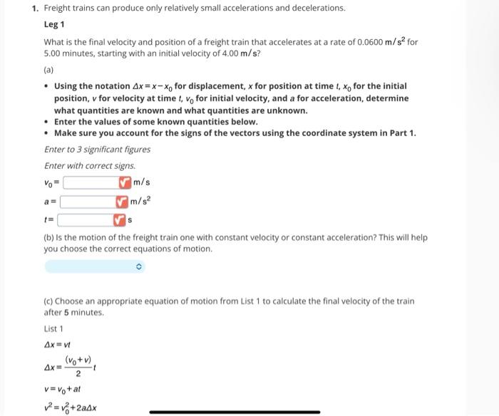 Solved Leg 1 What is the final velocity and position of a | Chegg.com