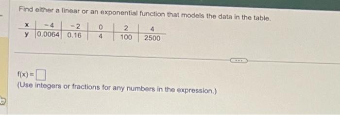 Solved Find either a linear or an exponential function that | Chegg.com