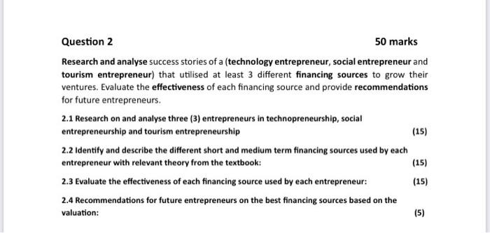 Solved Question 2 50 marks Research and analyse success | Chegg.com