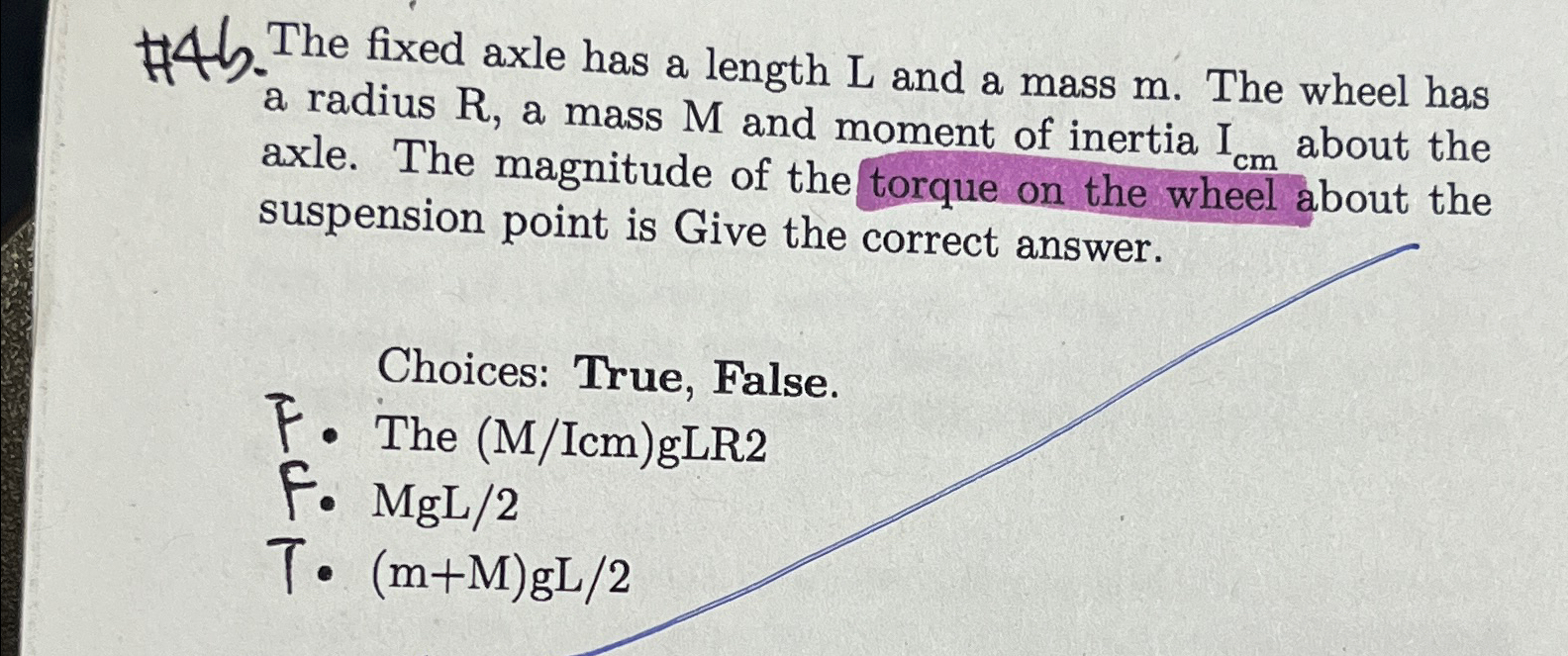 Solved #46. ﻿The fixed axle has a length L ﻿and a mass m. | Chegg.com