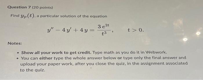 Solved Find yp(t), a particular solution of the equation | Chegg.com