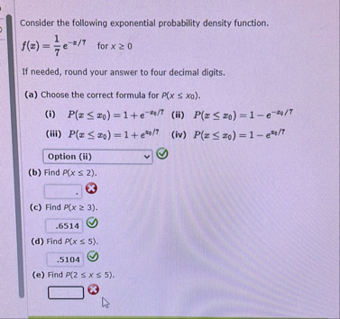 Solved Consider the following exponential probability | Chegg.com