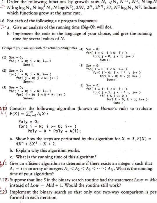 Solved Order the following functions by growth rate: N, N, | Chegg.com