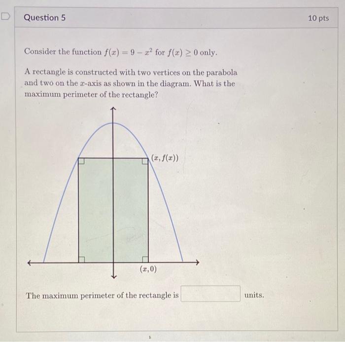 Solved Consider the function f(x)=9−x2 for f(x)≥0 only. A | Chegg.com