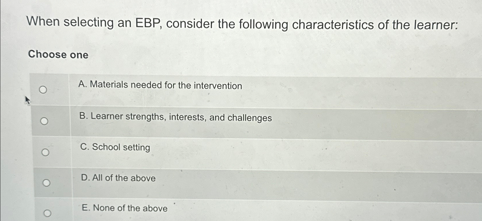 Solved When selecting an EBP, consider the following | Chegg.com