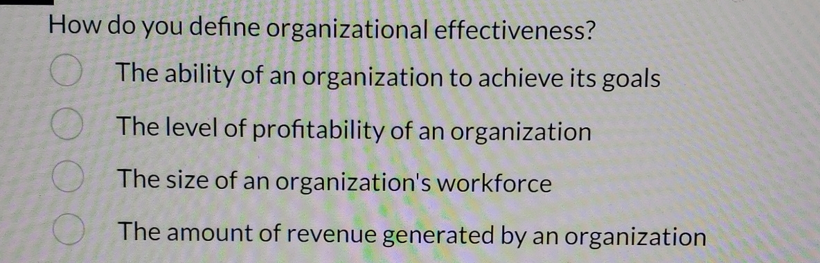 Solved How do you define organizational effectiveness?The | Chegg.com