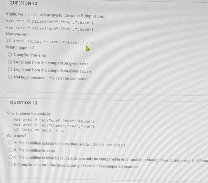 Solved QUESTION 12 Again, we initialize two arrays to the | Chegg.com