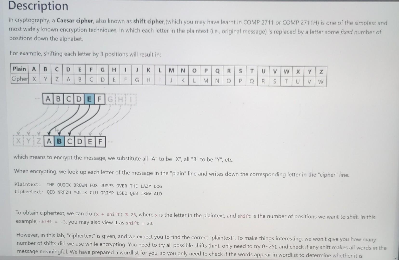 Description In cryptography, a Caesar cipher, also | Chegg.com
