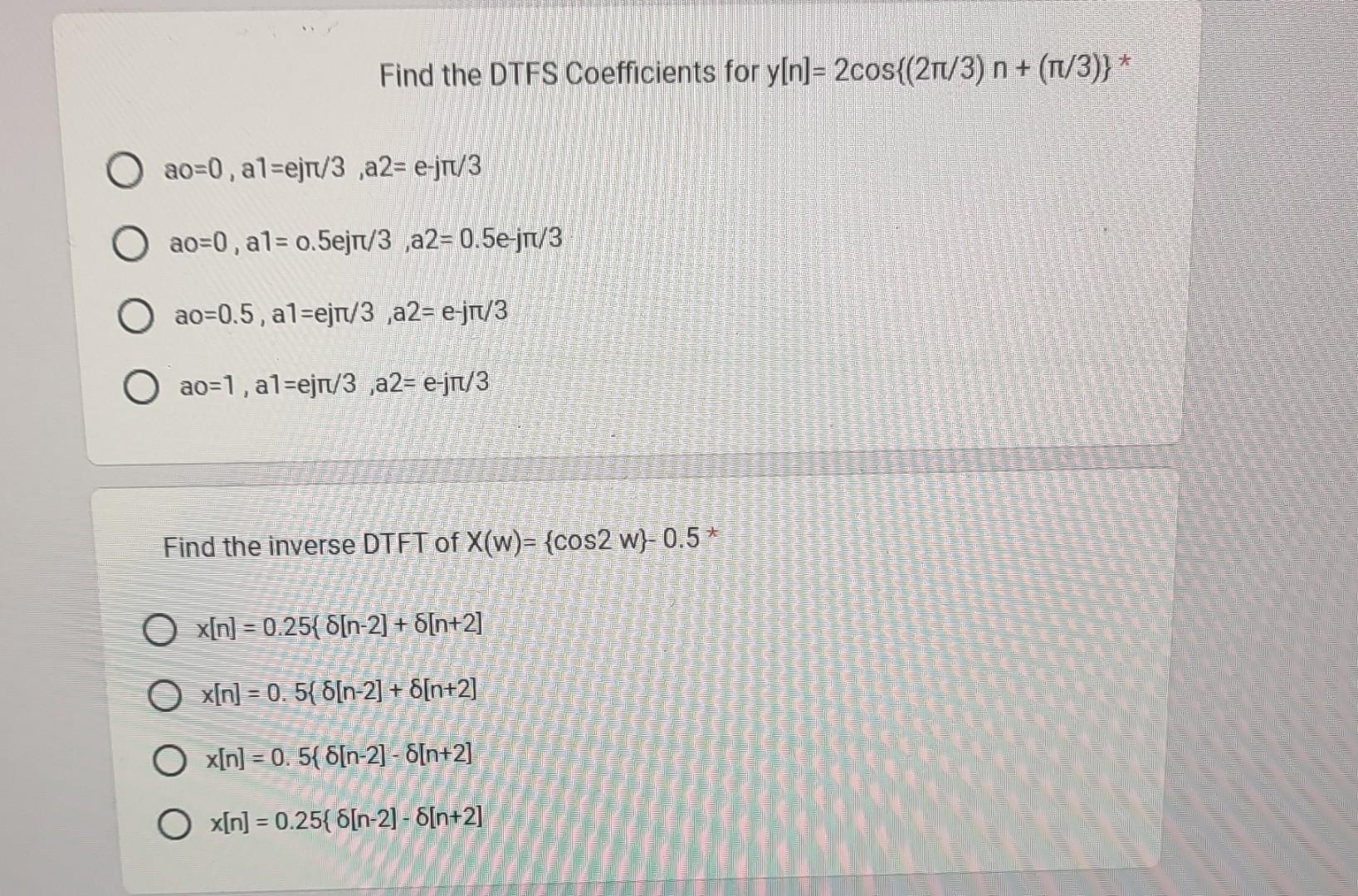 Solved Find the DTFS Coefficients for | Chegg.com