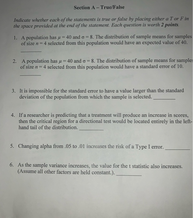 Solved Section A - True/False Indicate whether each of the | Chegg.com
