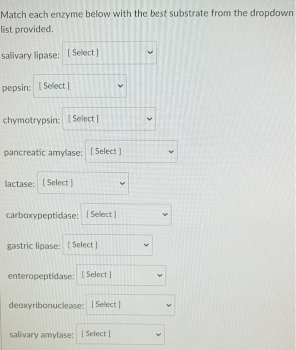 Solved Match each enzyme below with the best substrate from | Chegg.com