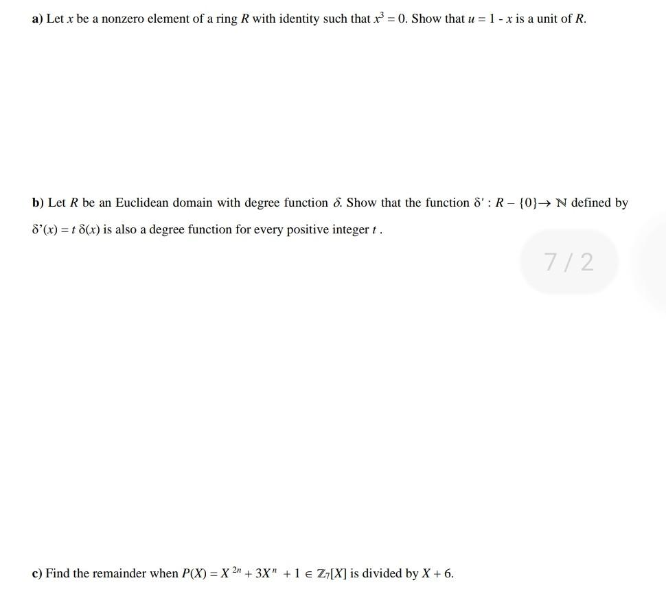 Solved a) Let x be a nonzero element of a ring R with | Chegg.com