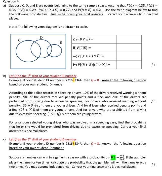 Solved ) Suppose C, D, and E are events belonging to the | Chegg.com