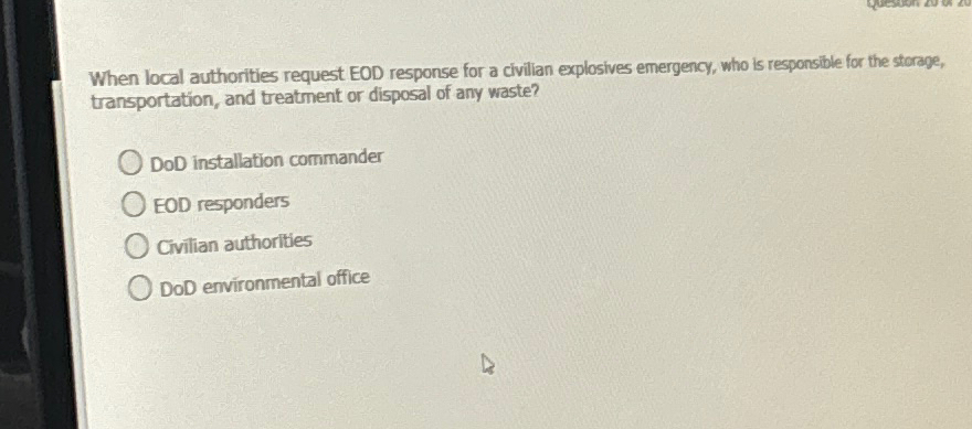 Solved When local authorities request EOD response for a | Chegg.com