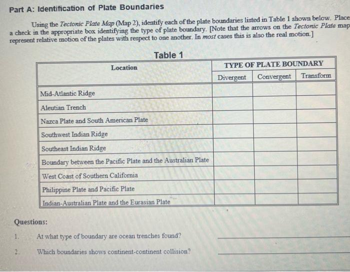 Solved Part A: Identification of Plate Boundaries Using | Chegg.com