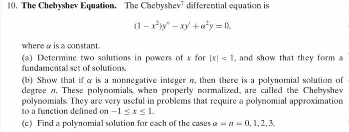 Solved 10. The Chebyshev Equation. The Chebyshev | Chegg.com