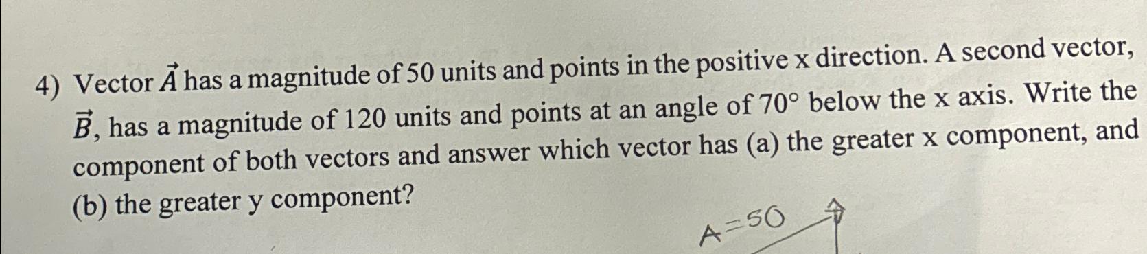 Solved Vector vec(A) ﻿has a magnitude of 50 ﻿units and | Chegg.com