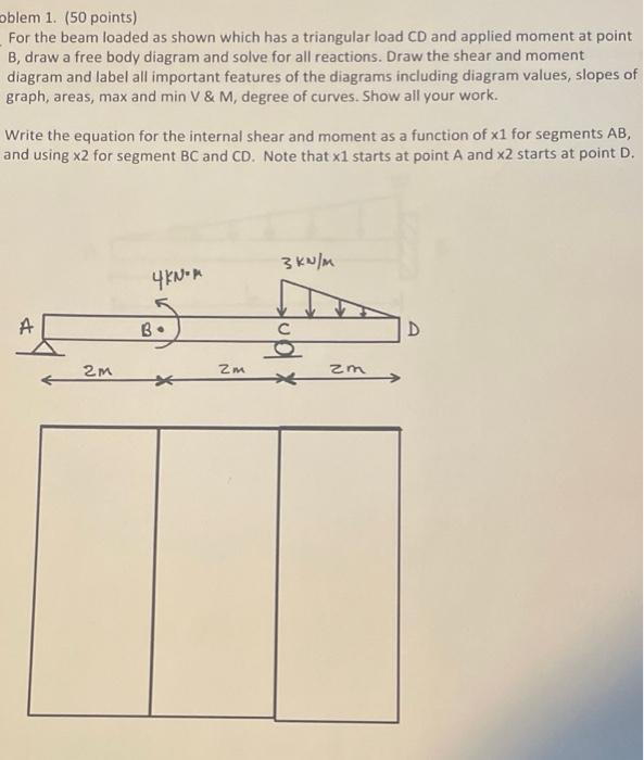 Solved oblem 1. (50 points) For the beam loaded as shown | Chegg.com